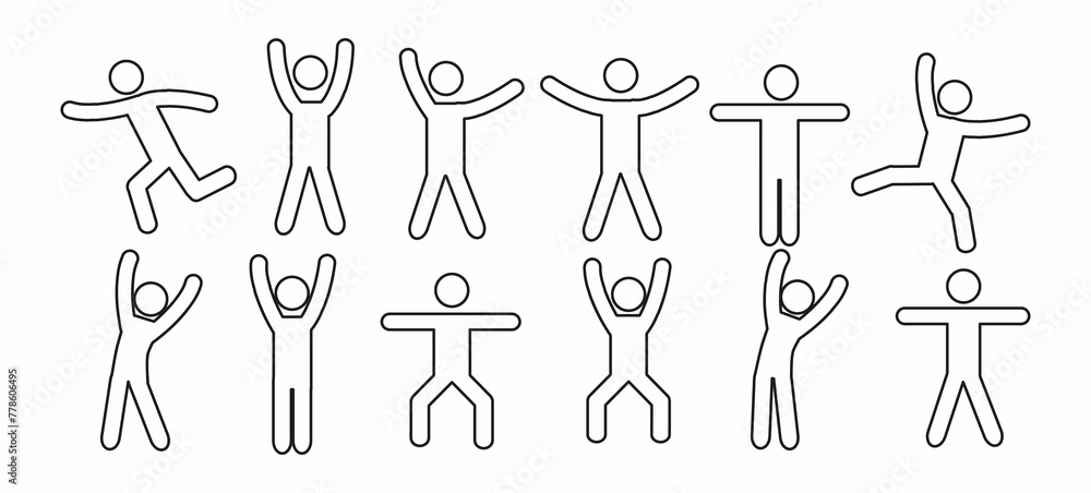 a collection of contoured stick figures, pictographs, standing, running ...