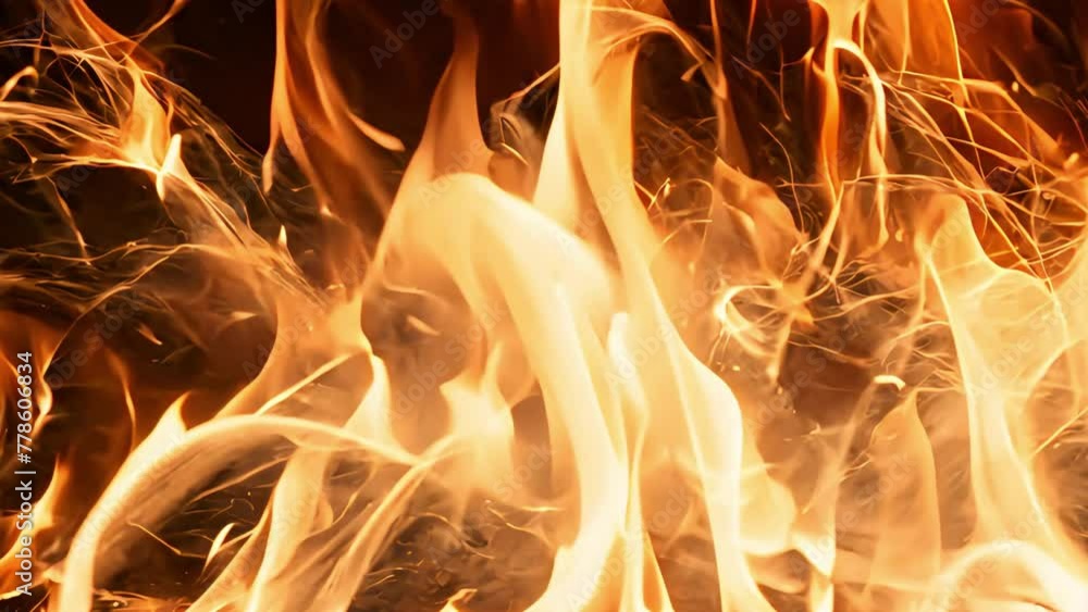 Vidéo Stock Slow motion fire flame, super slow hot power of bon fire on dark night background ...