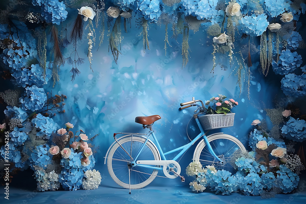 Blue Floral Bicycle Room Digital Backdrops, Maternity Backdrop, Studio ...