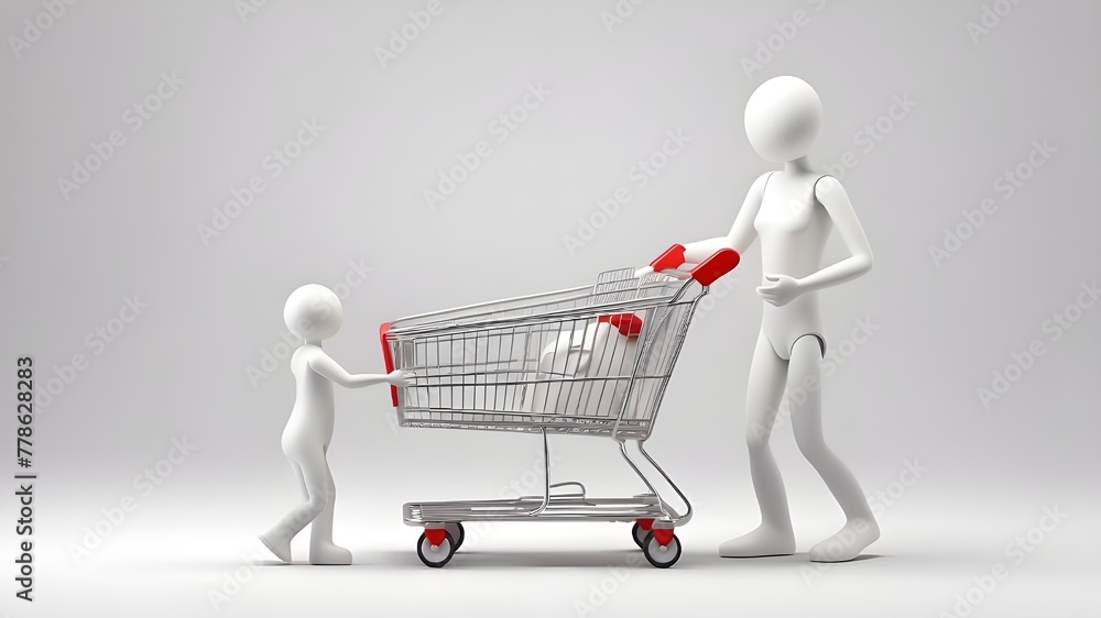 3D Human Figures with White Shopping Carts in Retail Illustrations, 3D ...