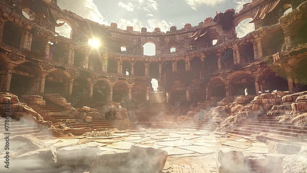 a highly detailed 3d render of an ancient coliseum. seamless looping ...
