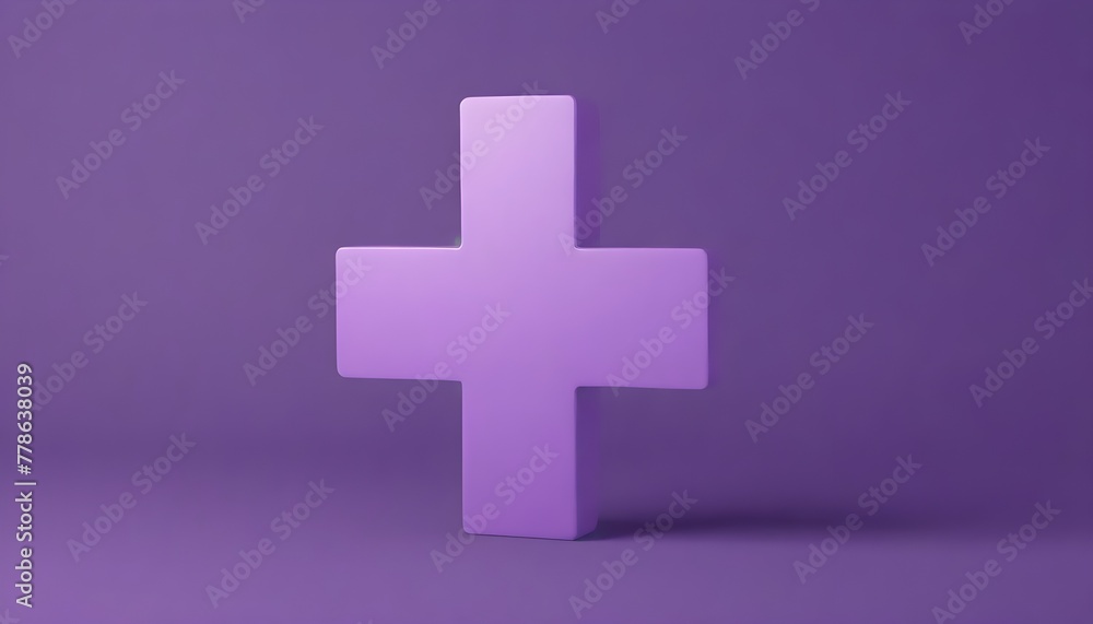3d purple plus sign icon on the purple background. Cartoon 3d icon of ...