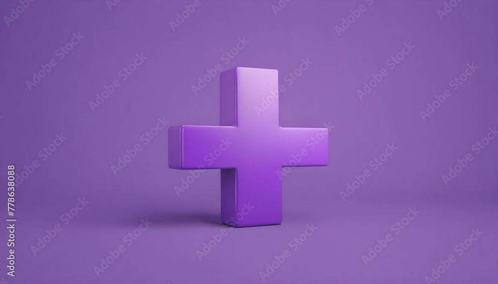 3d purple plus sign icon on the purple background. Cartoon 3d icon of ...