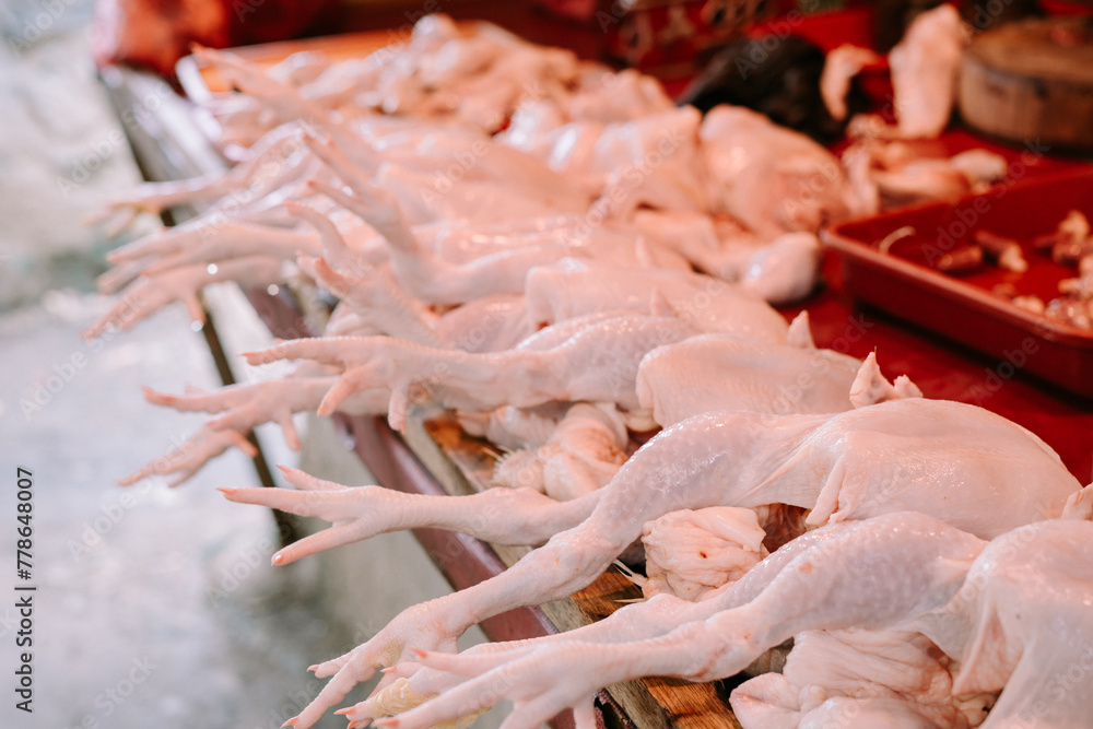 Several chickens that have been skinned and ready to be sold to ...