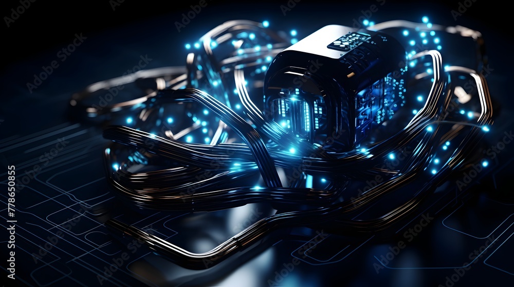 Tangled Wires and Digital Keys in Futuristic Cybersecurity Disruption D ...