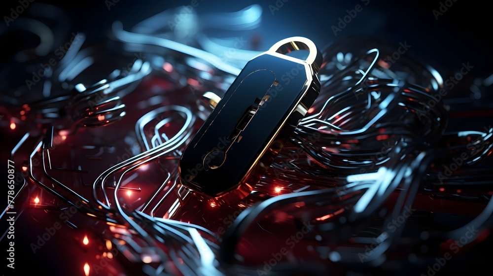 Tangled Wires and Digital Keys Symbolizing Cybersecurity Disruption in ...