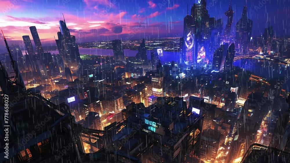 hyper-realistic 2D render of a bustling futuristic city. seamless ...