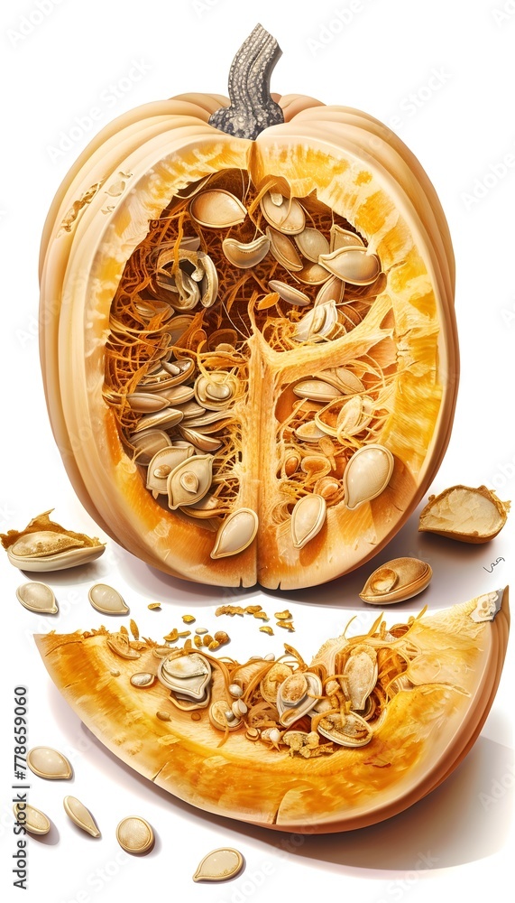Detailed Cross-Section Diagram of a Pumpkin Revealing Its Inner ...