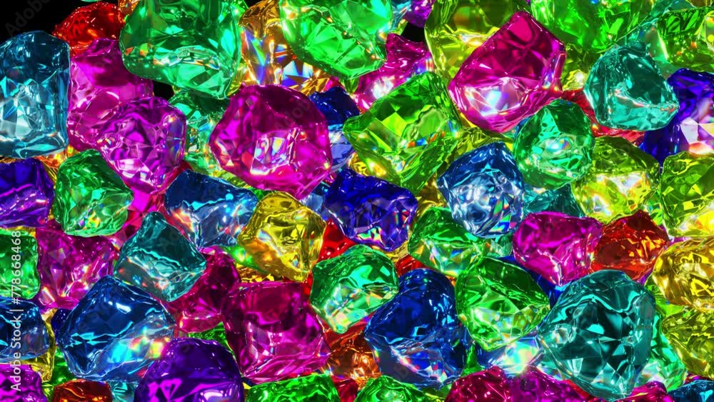 Realistic 3D animation of the colorful gemstones falling from the top ...