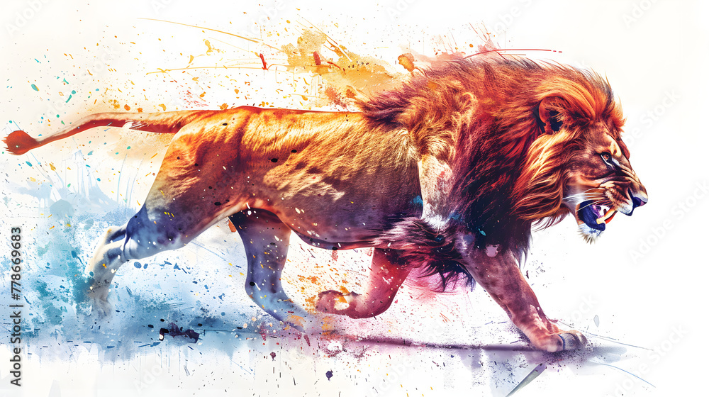 The image depicts a vibrant, multicolored representation of a Lion in ...