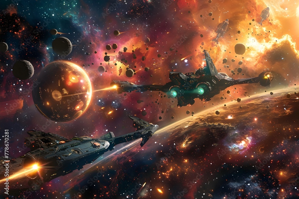 Space visualization with galaxy, nebula, supernova, star; a cosmic ...