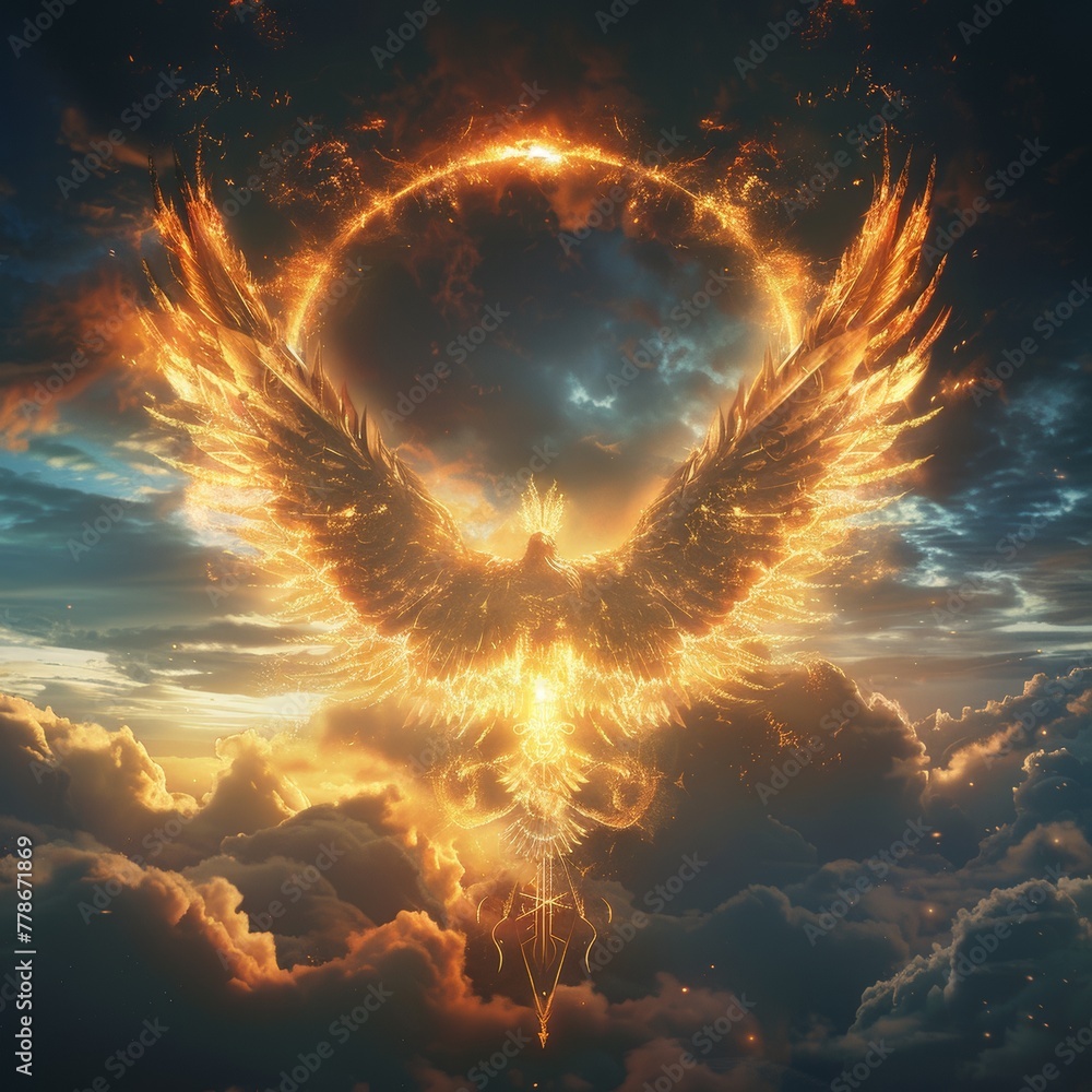 Radiant Rune sigils activate beneath Phoenix Feather skies Stock ...