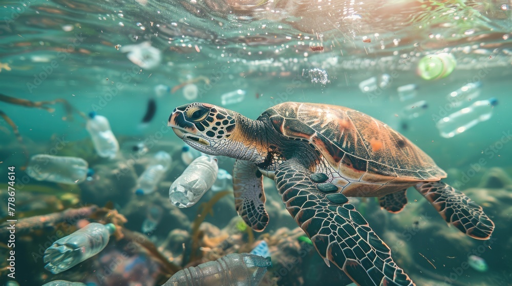 Marine plastic pollution. Global ecology problems of humanity. Lots of ...