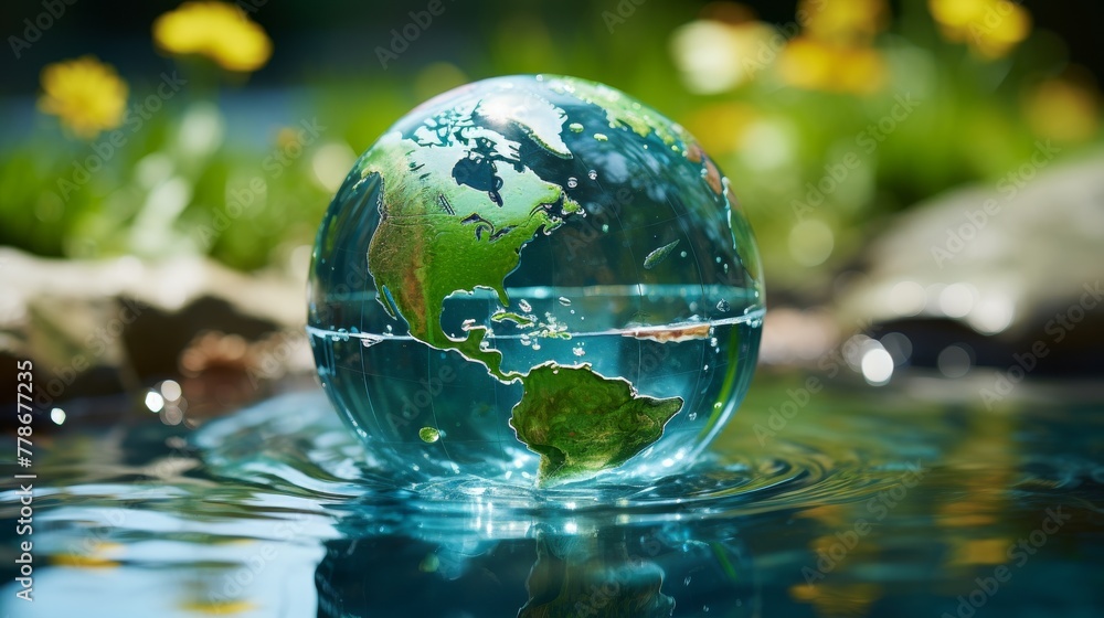 Earth replica made of water representing conservation and protection of ...