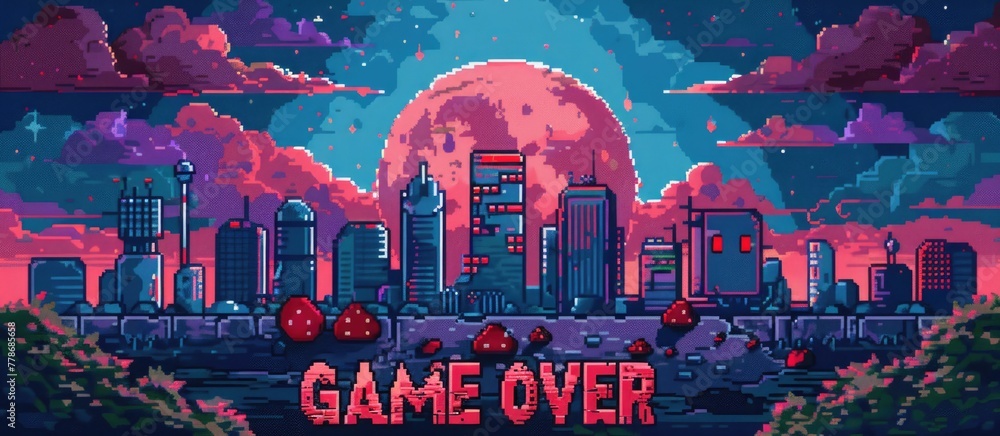 Game over Pixel art design. Arcade retro banner, digital pixel 8-bit ...