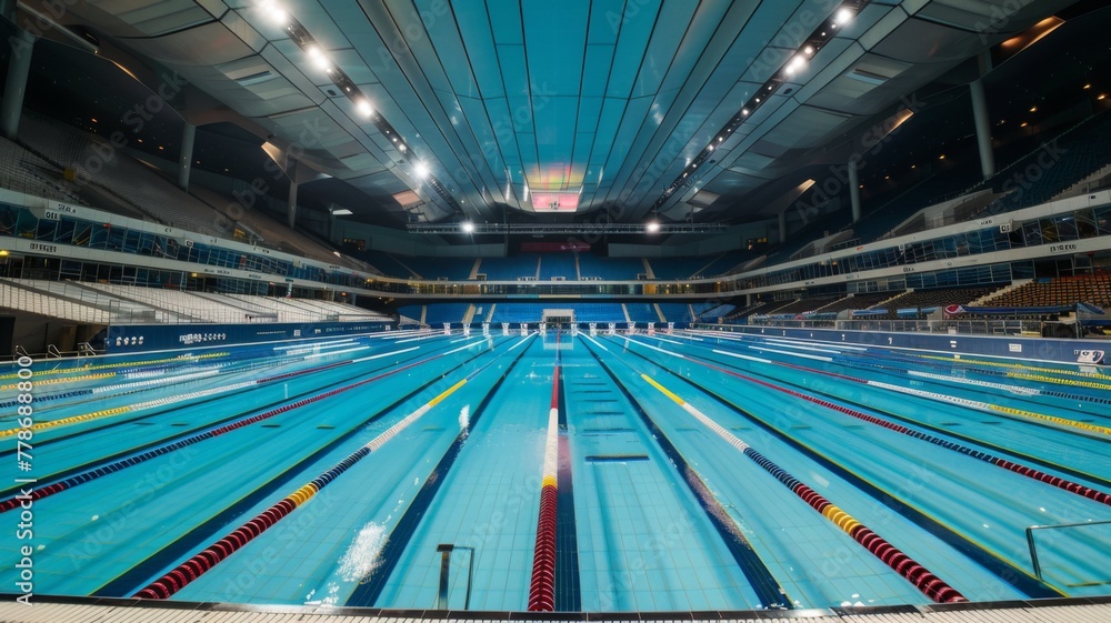 Wide angle of an Olympic swimming pool in an arena - This photo ...
