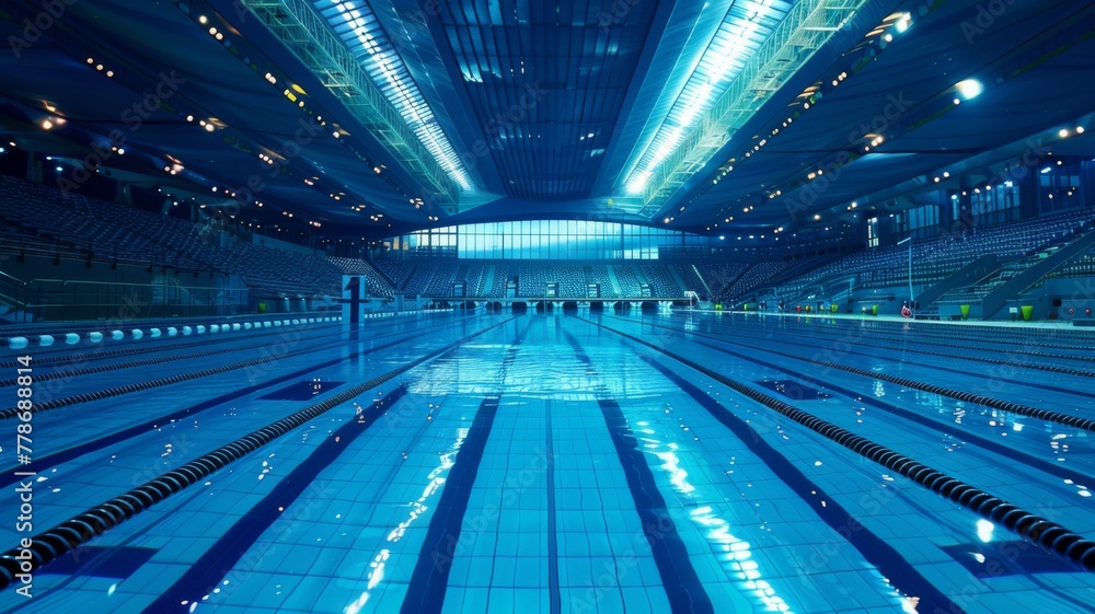 Illuminated Olympic pool ready for night swim - The dramatic lighting ...