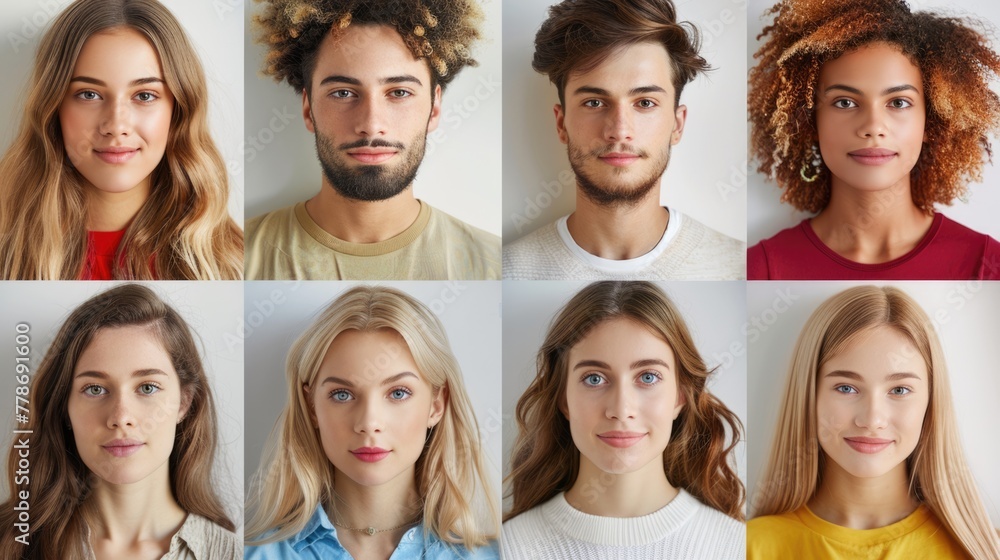 Many happy different young people portraits. Group headshots in collage ...