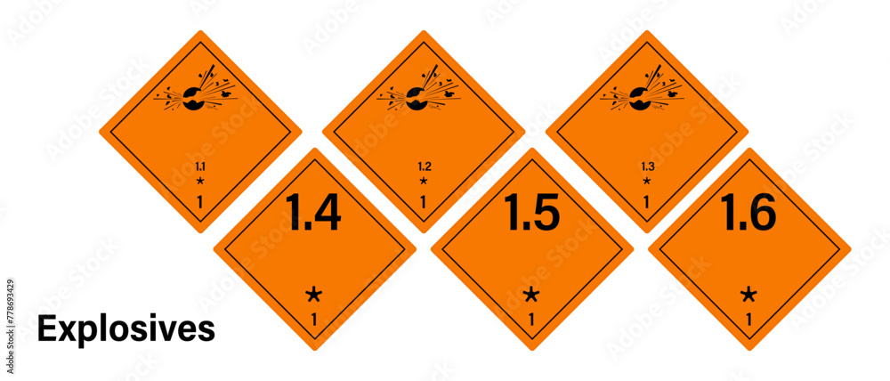 Explosives warning sign set. Transport pictograms. Globally Harmonized ...