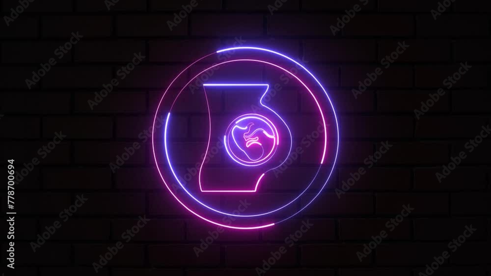 Fetus inside the womb. Glowing neon prenatal human child with placenta ...