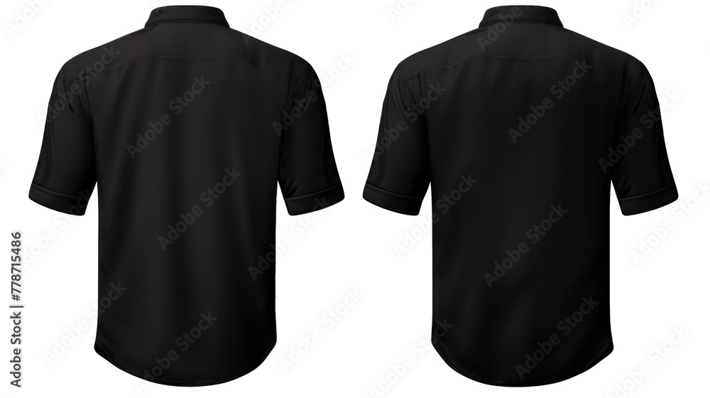 Set of black button up long sleeve collar shirt front, back and side ...
