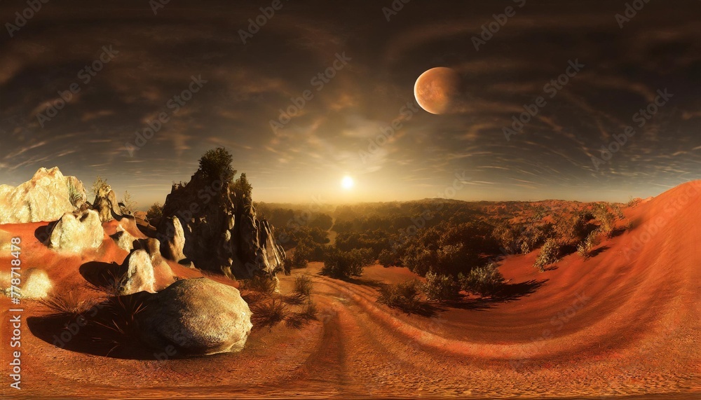 360 degree panorama of phobos with the red planet mars in the ...