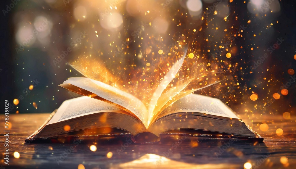mystical open book with fiery sparks and smoky swirls evoking a sense ...
