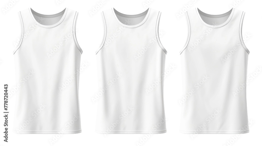 Set of white front, back and side view sleeveless tee t shirt tank ...