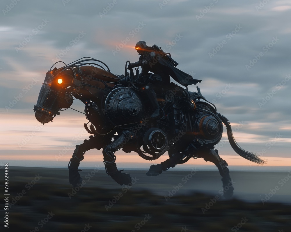 Mechanical Steed, clockwork mechanisms whirring, carrying the explorers ...