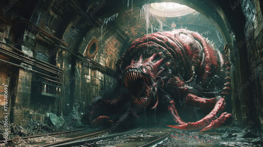 Monstrous Creature Lurking in Abandoned Subway Stock Illustration ...