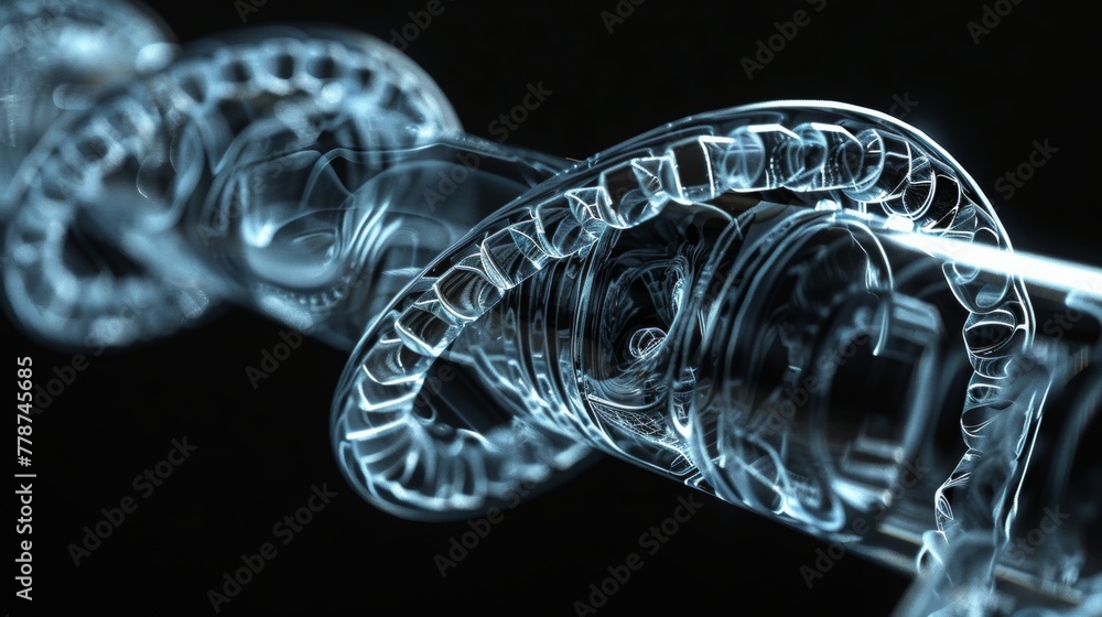 Extreme close-up Xray photography of a DNA helix spiral, morphing into ...