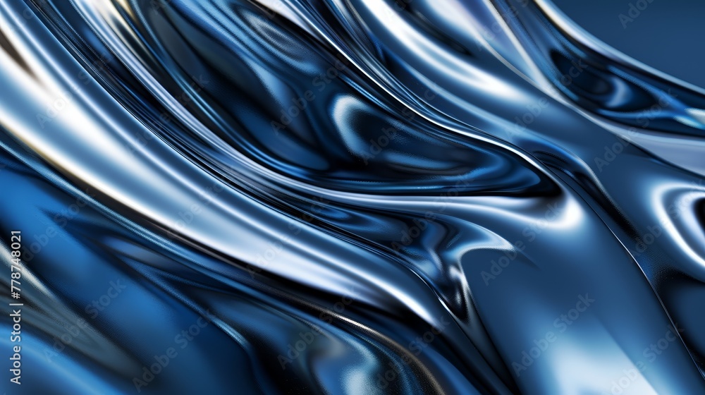 A detailed view of a blue and silver backdrop featuring rippling lines ...