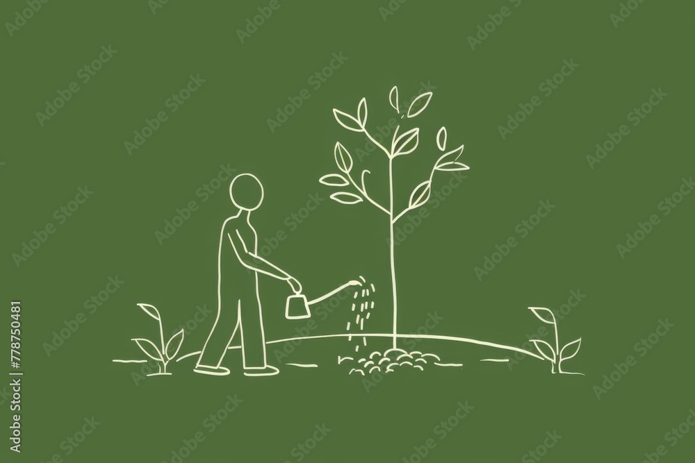 Green background with a simple line drawing of a stick figure doing ...