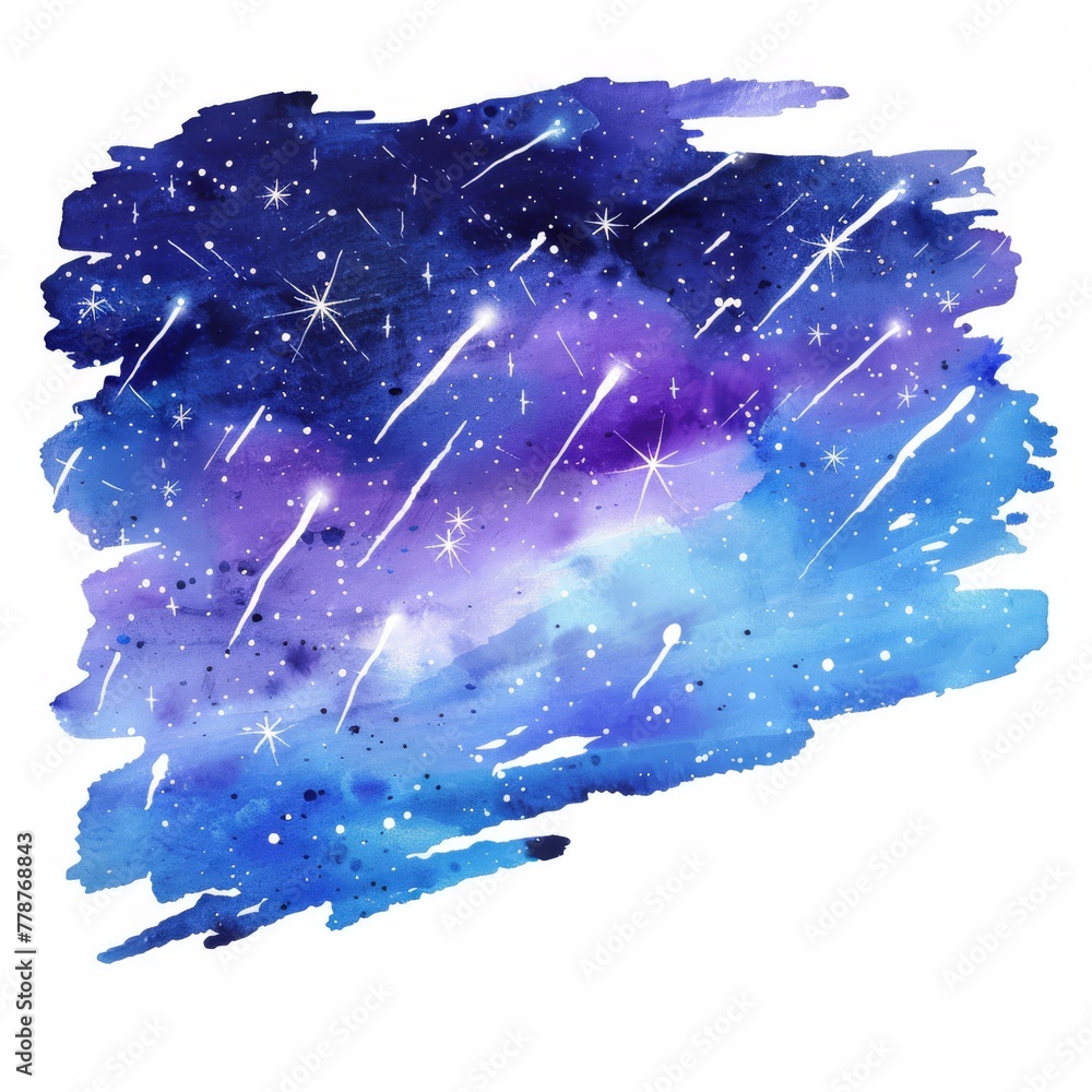 Starry summer night sky, watercolor clipart with shooting stars on ...