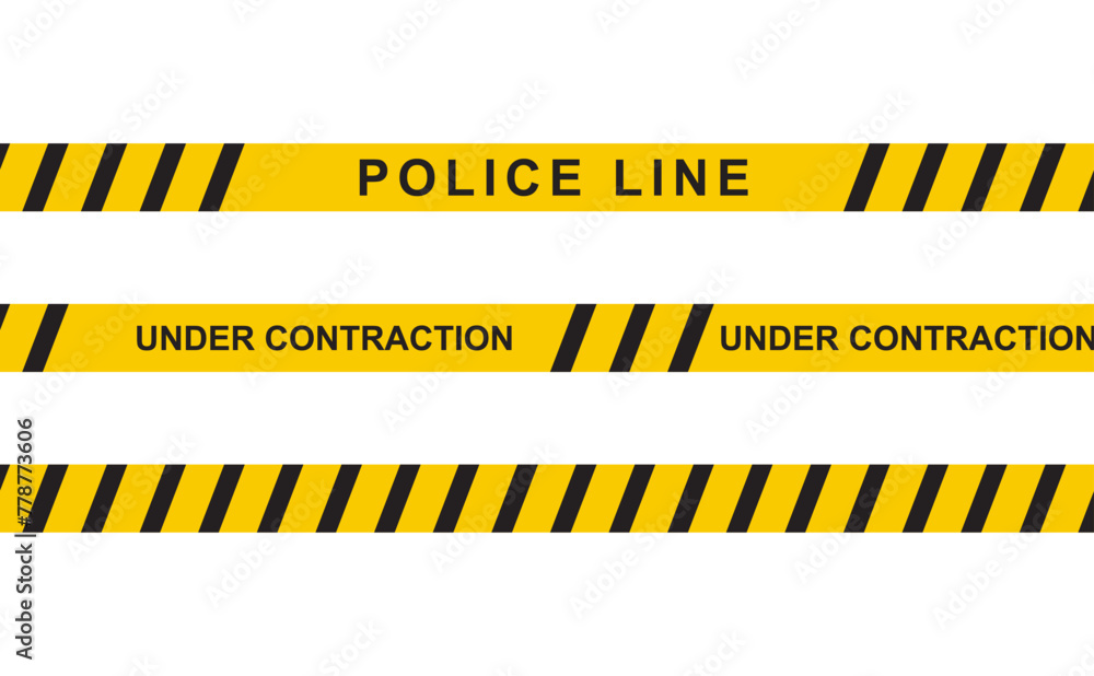 Warning label, police line, warning tape, danger signs on white ...