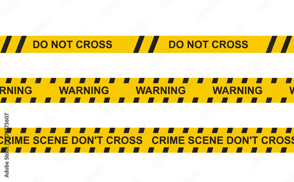 Warning label, police line, warning tape, danger signs on white ...