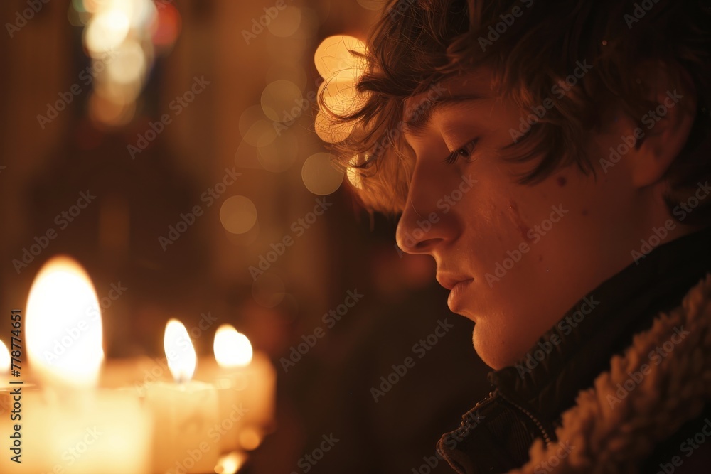 Warm and intimate, this image captures a person in a moment of quiet ...