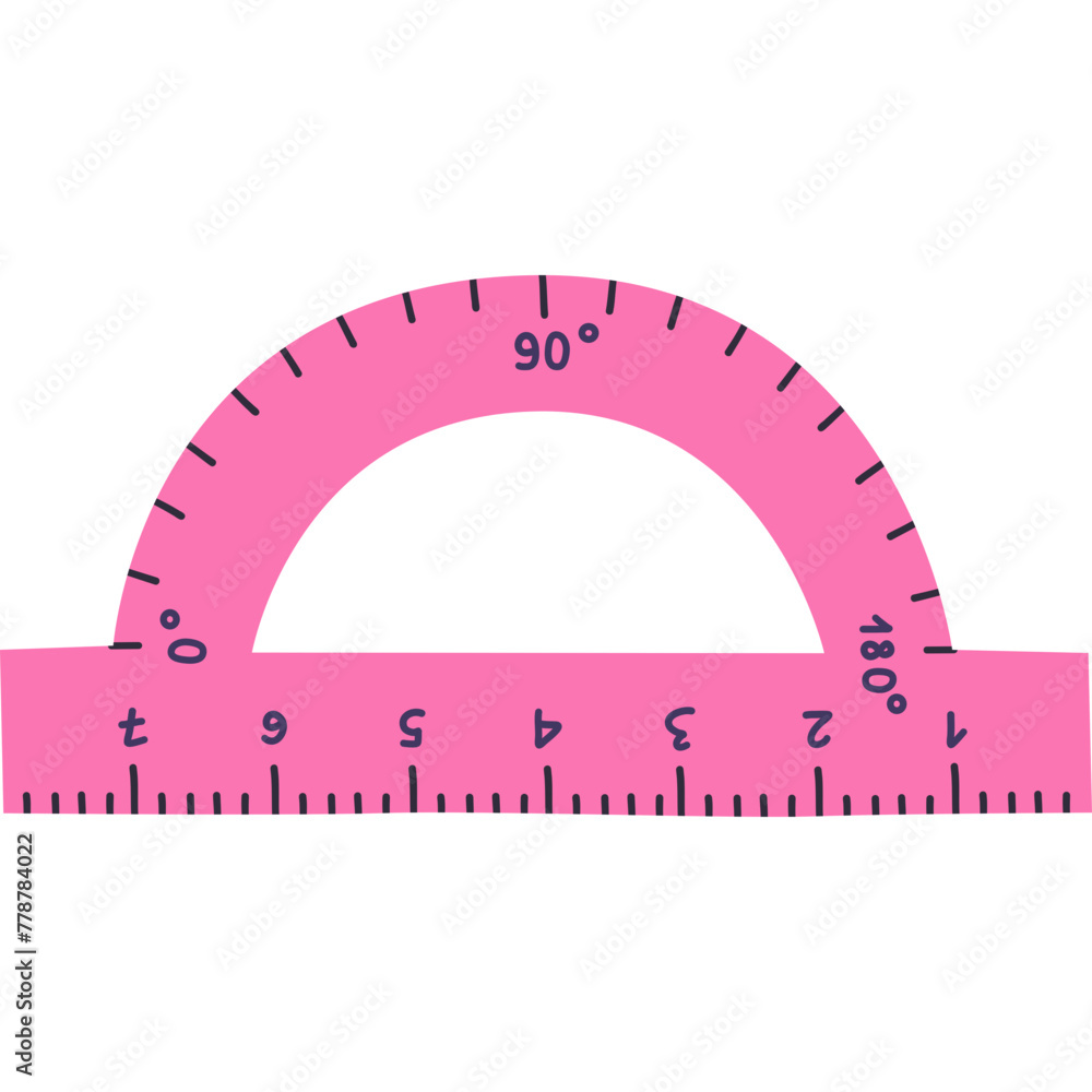 Cute hand drawn plastic protractor with ruler. Tool for drawing ...
