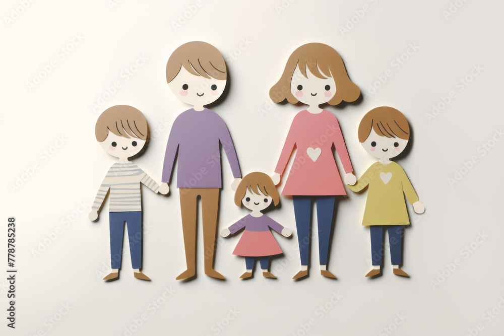 Family concept, happy family on white background. Paper cut out family ...