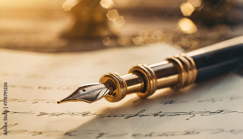 fountain pen on an antique handwritten letter vintage nib pen and ...
