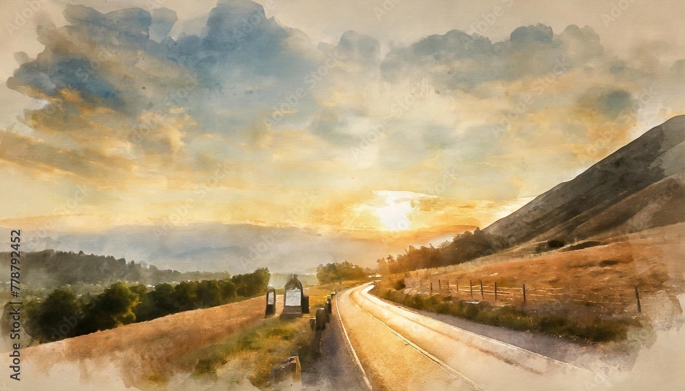 on the road to emmaus bible story watercolor background Stock Photo ...