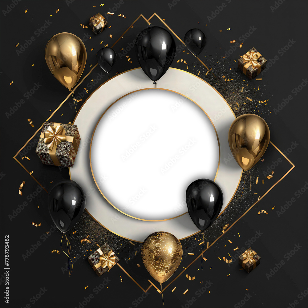 Birthday invitation card black and golden template with mockup ...