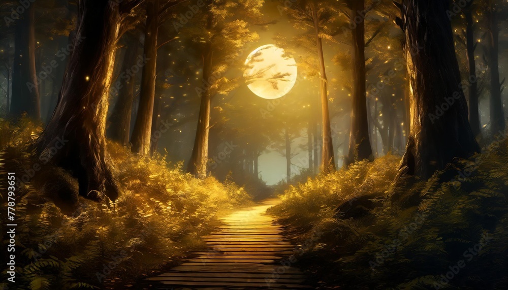 fantasy pathway through a dense forest moonlight shines fantasy ...