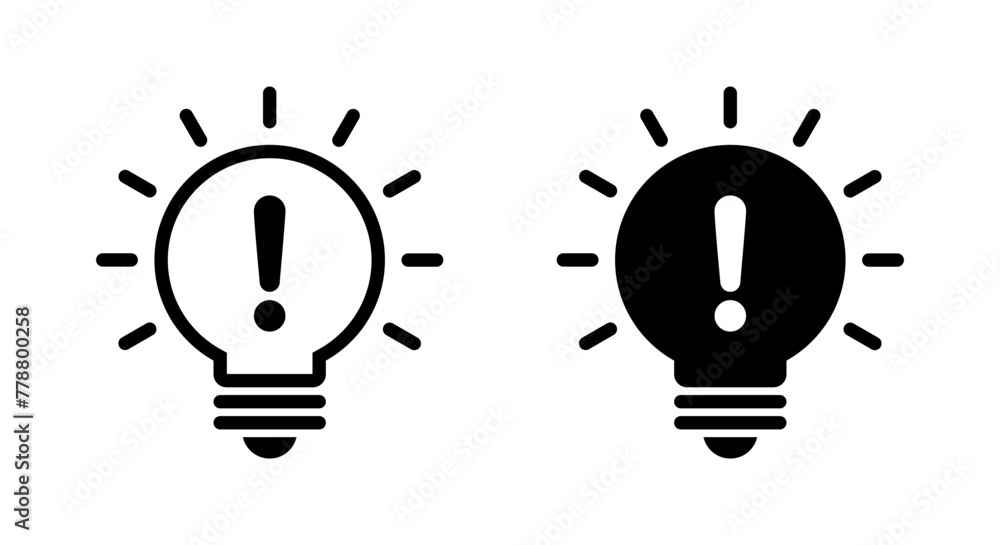 Exclamation mark with light bulb icon vector. Warning sign symbol Stock ...