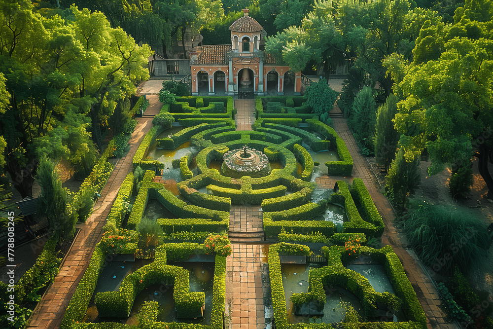 Landscaping architectural fantasy:aerial view of green edge maze ...