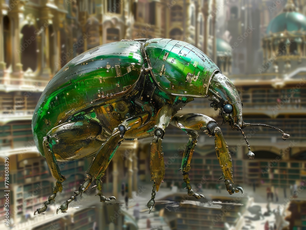Futuristic Metallic Beetle Robot Concept in Urban Sci Fi Cityscape ...