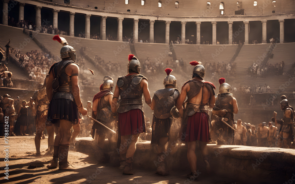 Gladiators awaiting their turn in the Colosseum, a tense air as ...