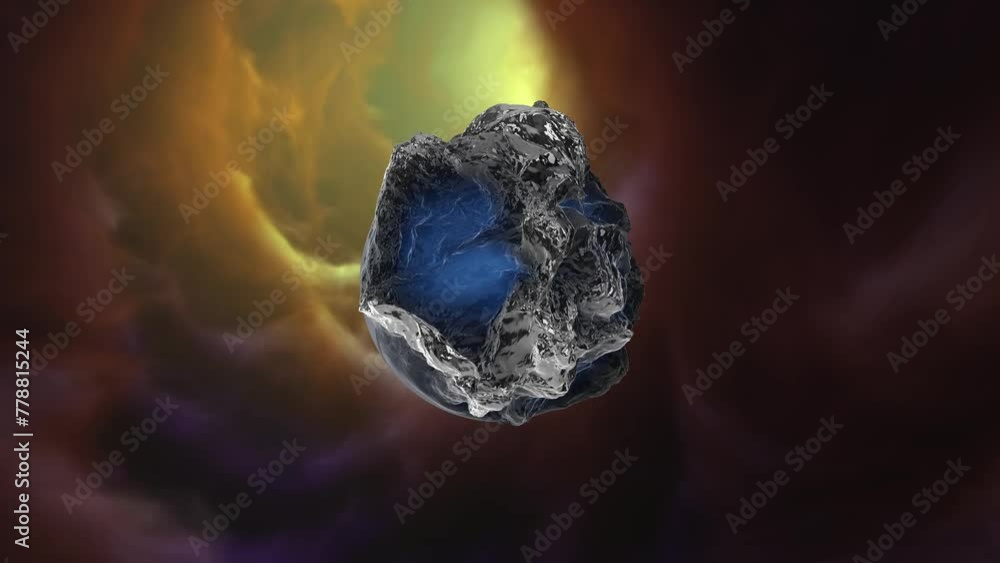 Vidéo Stock A blue and grey object is floating in a dark space. The ...