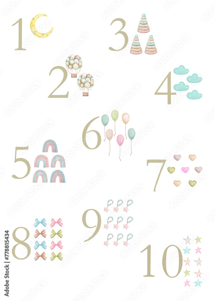 Set of numbers 1-10. Children's educational material. Teaching numbers ...