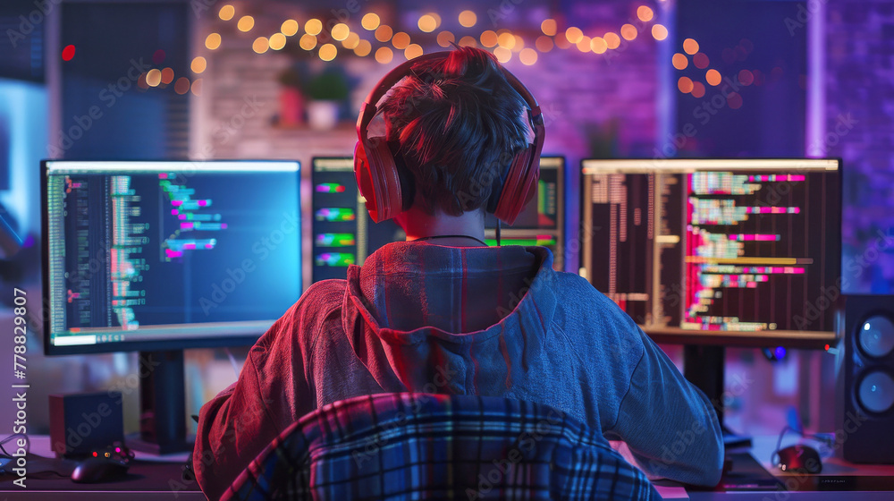 Young programmer immersed in software development, an ideal portrayal ...